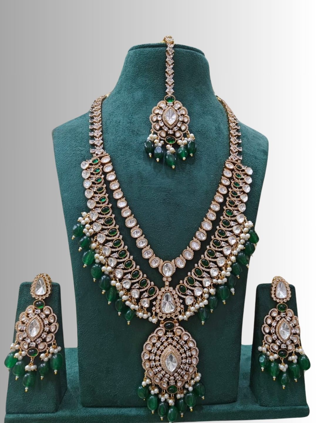 Buy Double Layered Polki Kundan Long Necklace Set Online - Ishhaara