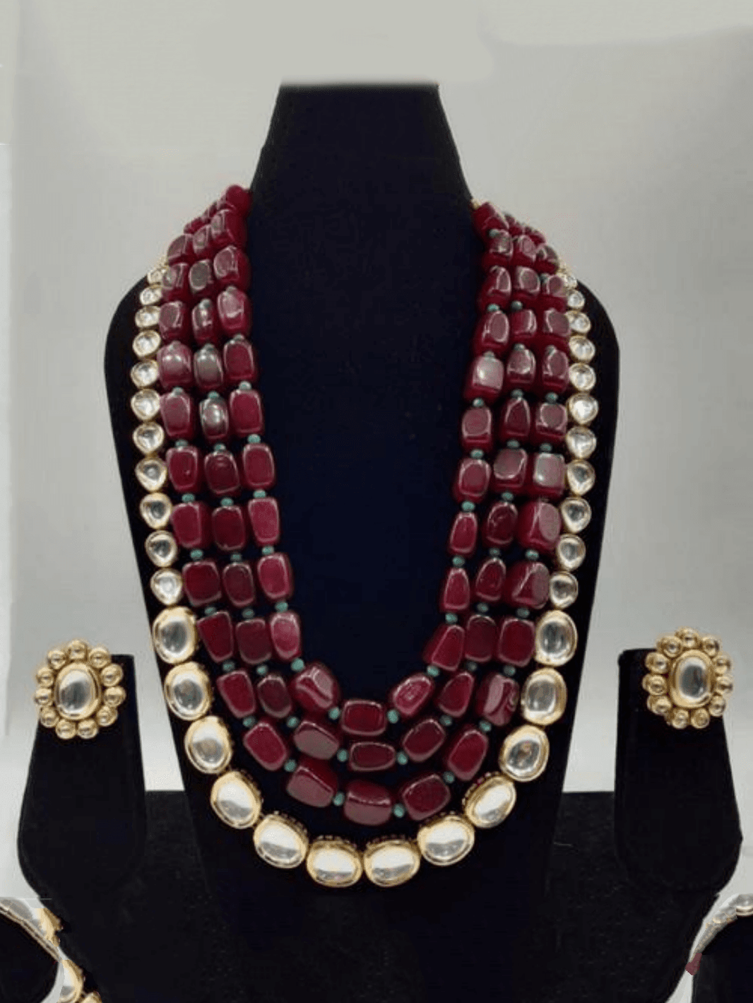 Buy Big Maroon Beaded Long Set Online - Ishhaara