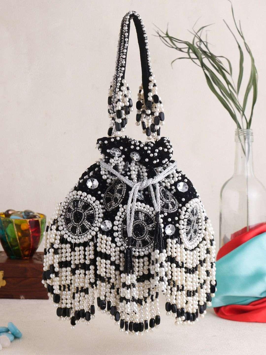 Buy Designer Pearl Work Embroidery Potli Online - Ishhaara