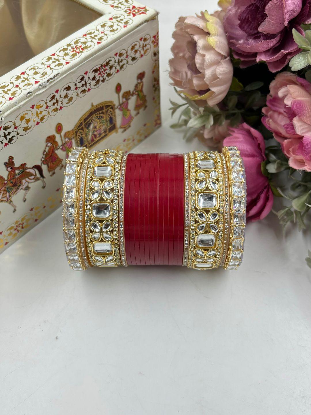 Buy Deep Red Colour Punjabi Bridal Chooda Online - Ishhaara