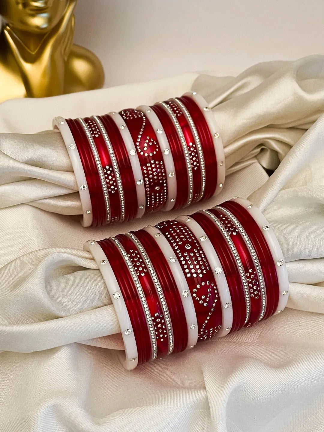 Buy Designer Laminated Red And White Chooda Bangles Online - Ishhaara