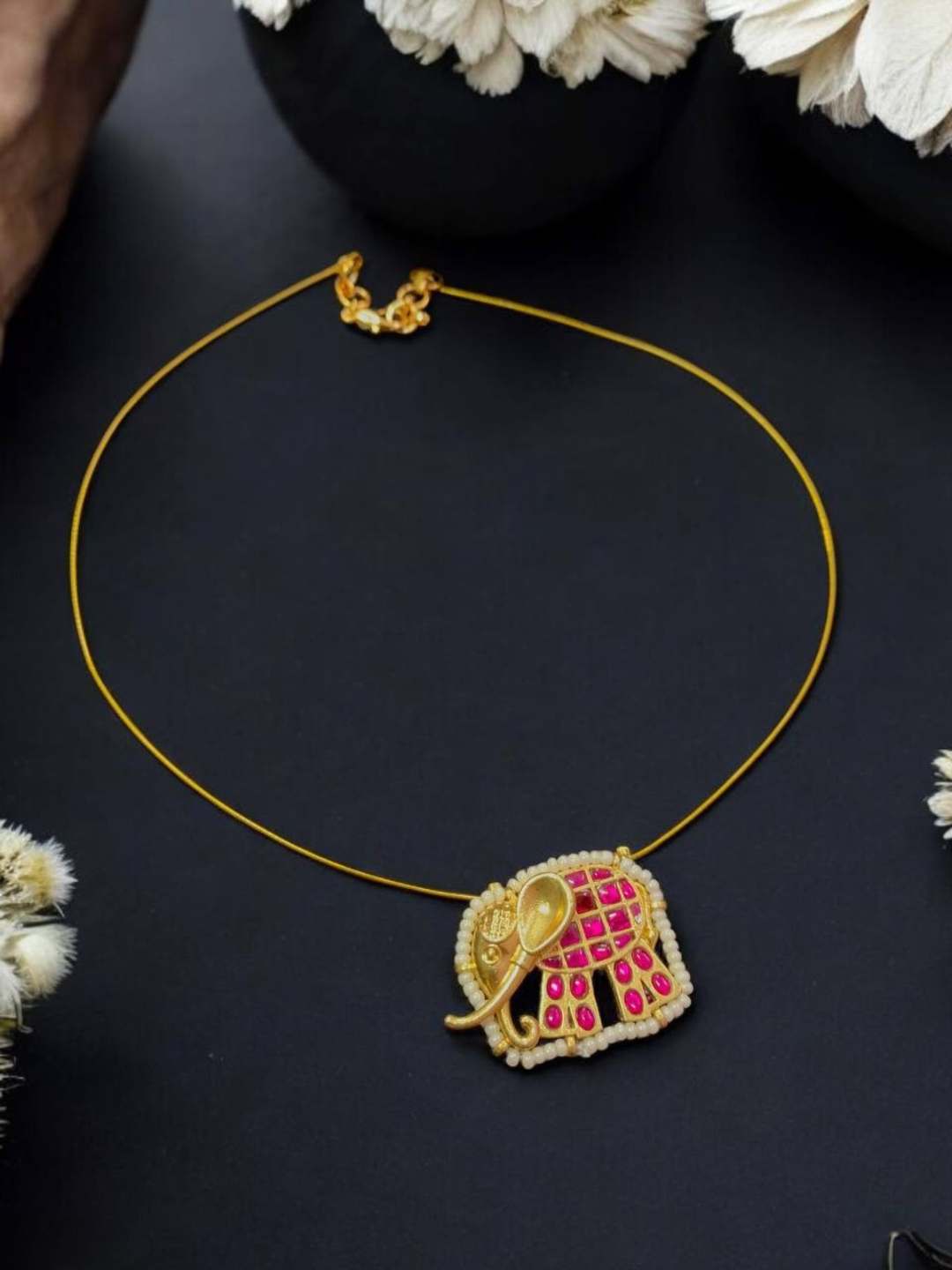 Buy Elephant Pendant Studded Invisible Chain Necklace Online - Ishhaara