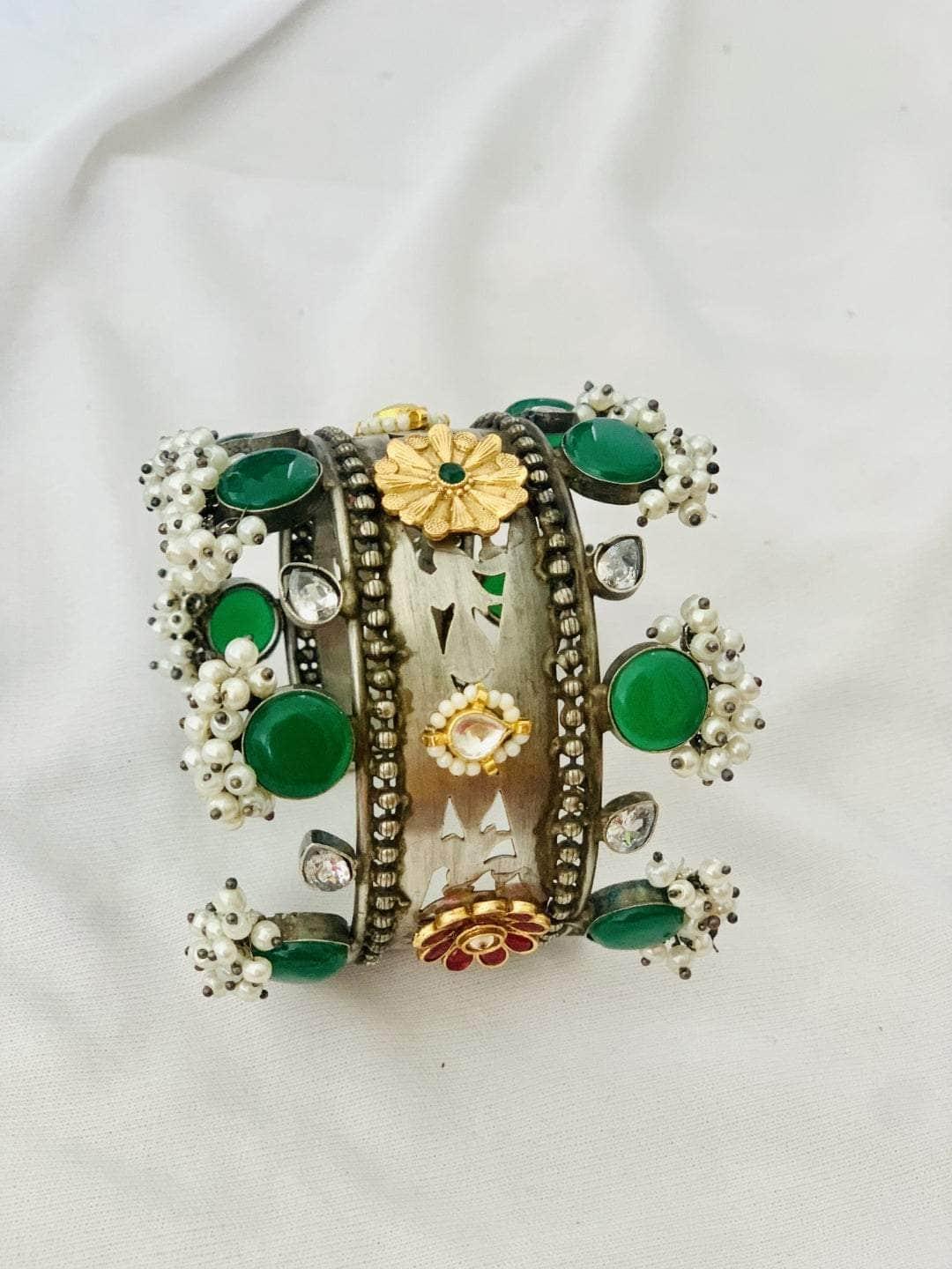 Buy Green Oxidised Pearl Hand Cuff Online - Ishhaara