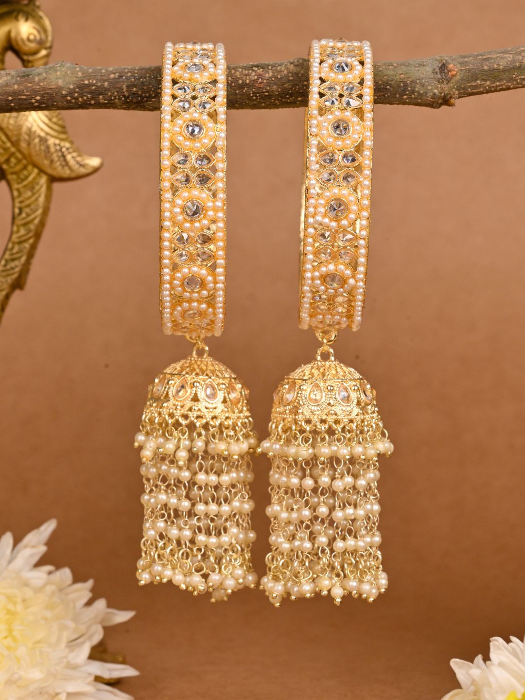 Buy Kundan And Pearl Studded Hanging Bangles Online - Ishhaara