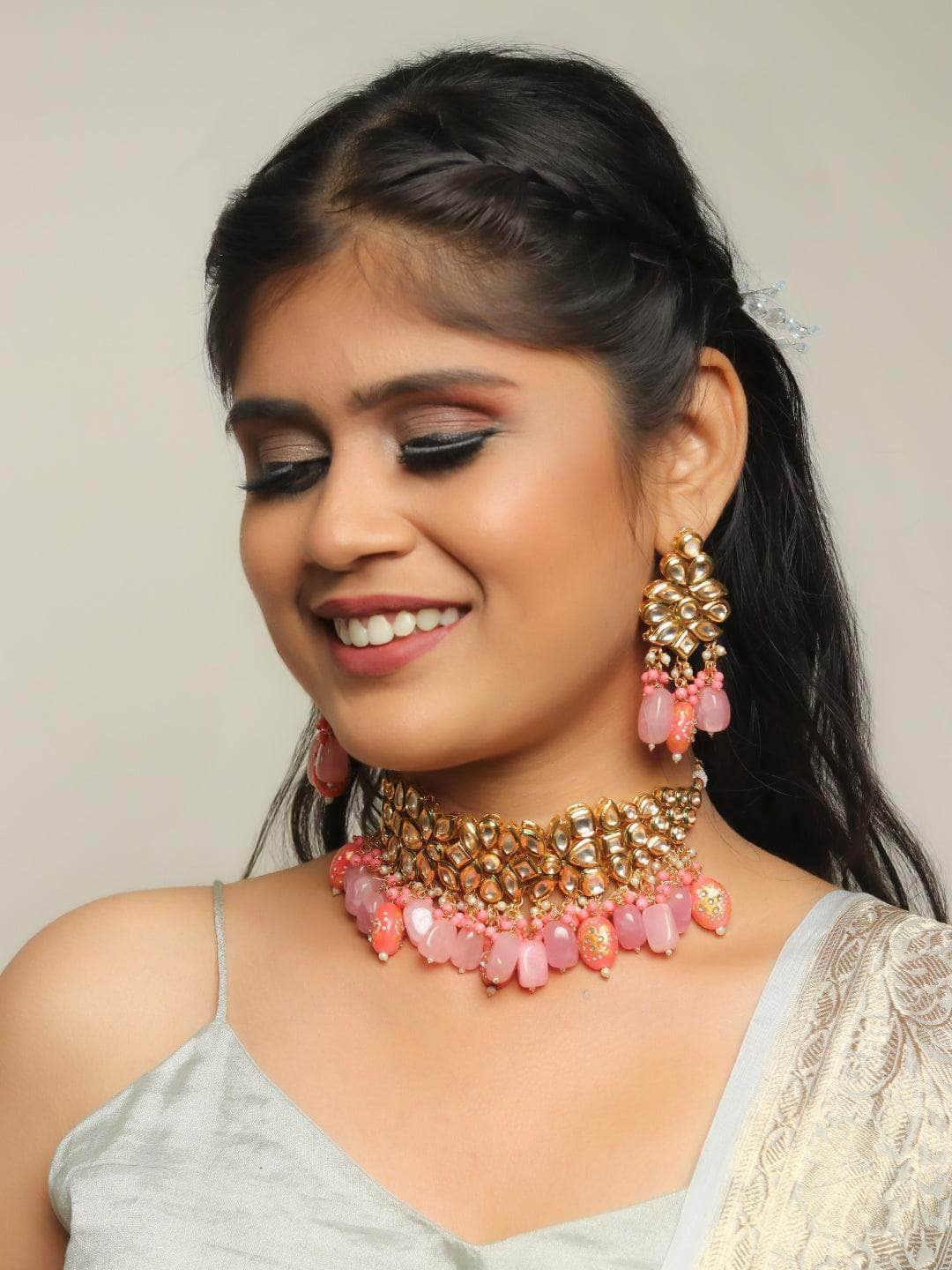 Buy Kundan Semi Precious Choker Light Pink Online - Ishhaara