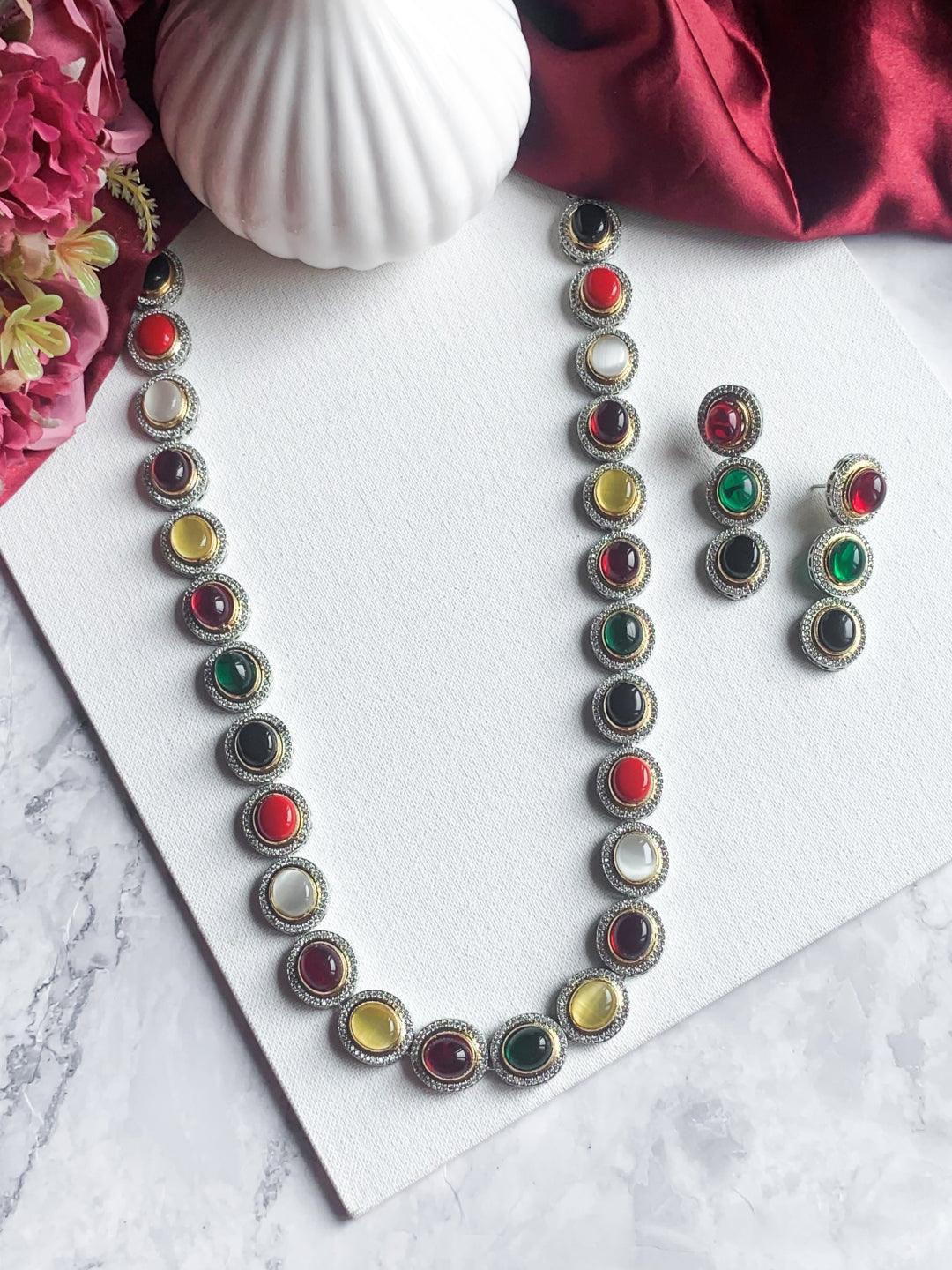 Buy Multi Colored Single Line Necklace Online - Ishhaara