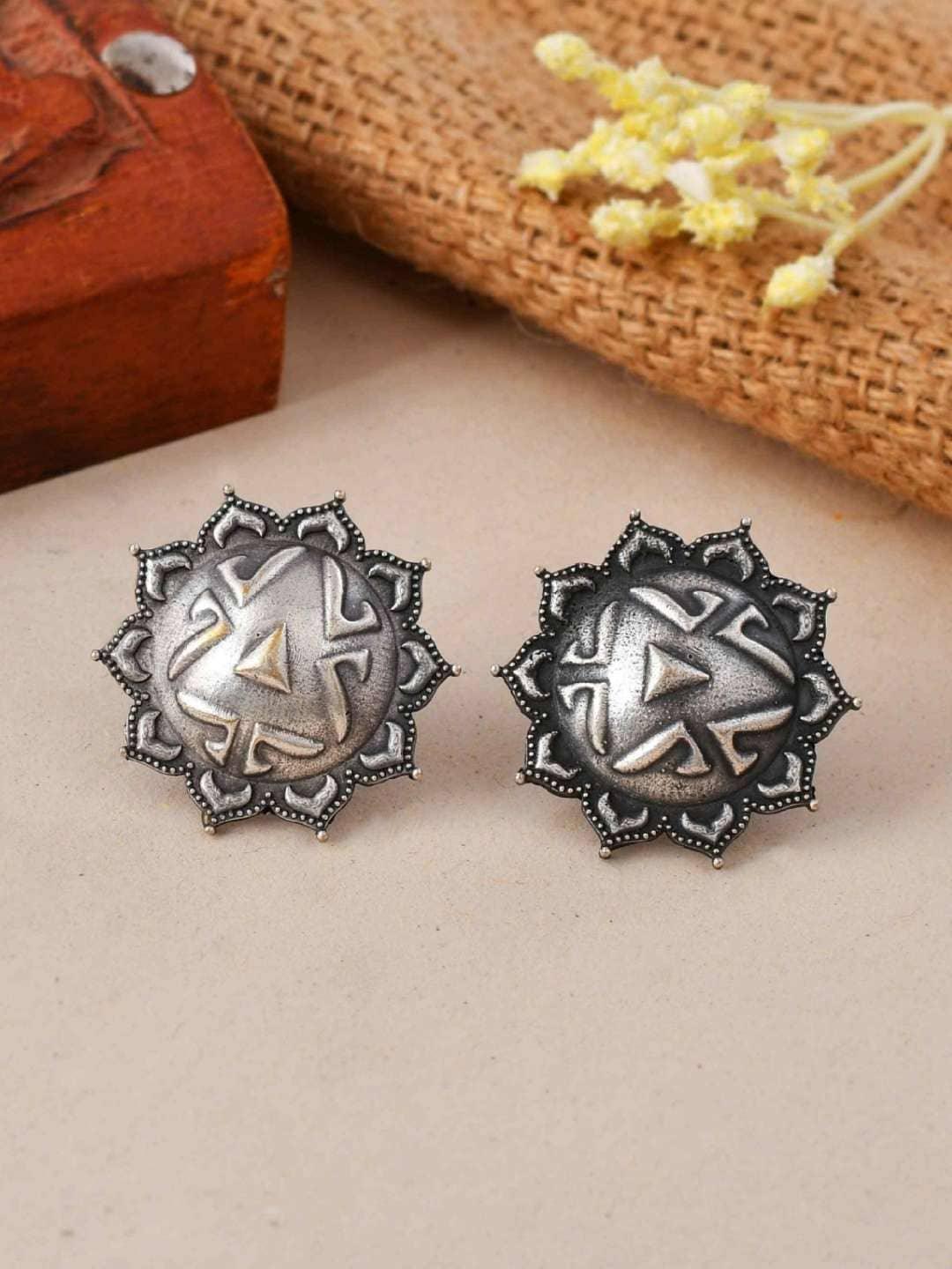 Buy Oxidised Armour Stud Earrings Online - Ishhaara