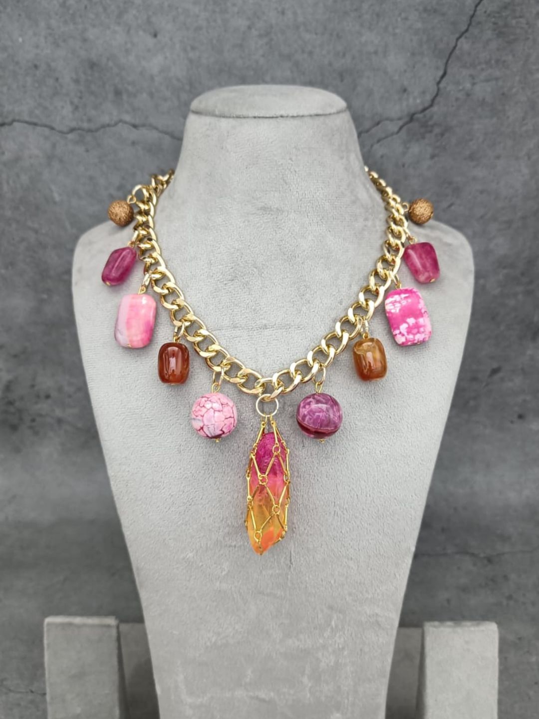 Buy Multicolored Stone Studded Charm Necklace Online - Ishhaara