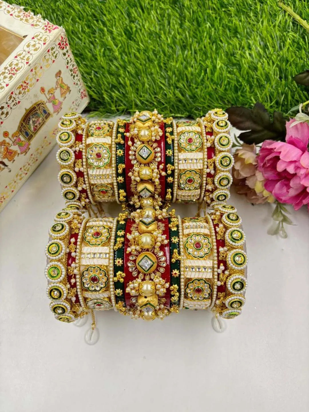 Buy Red And Golden Bridal Round Rajwadi Chooda Set Online - Ishhaara