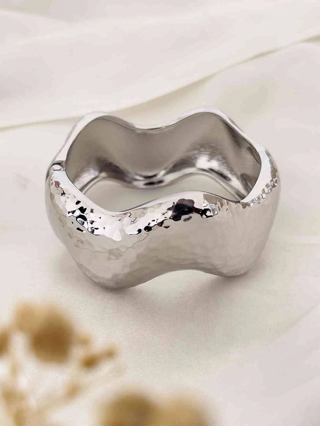 Buy Geometric Gold Silver Tone Textured Wave Bangle Bracelet Online ...