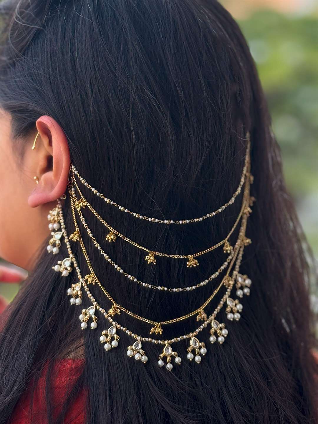 Buy Traditional Maharani Pearl Studded Ear Chain Online - Ishhaara