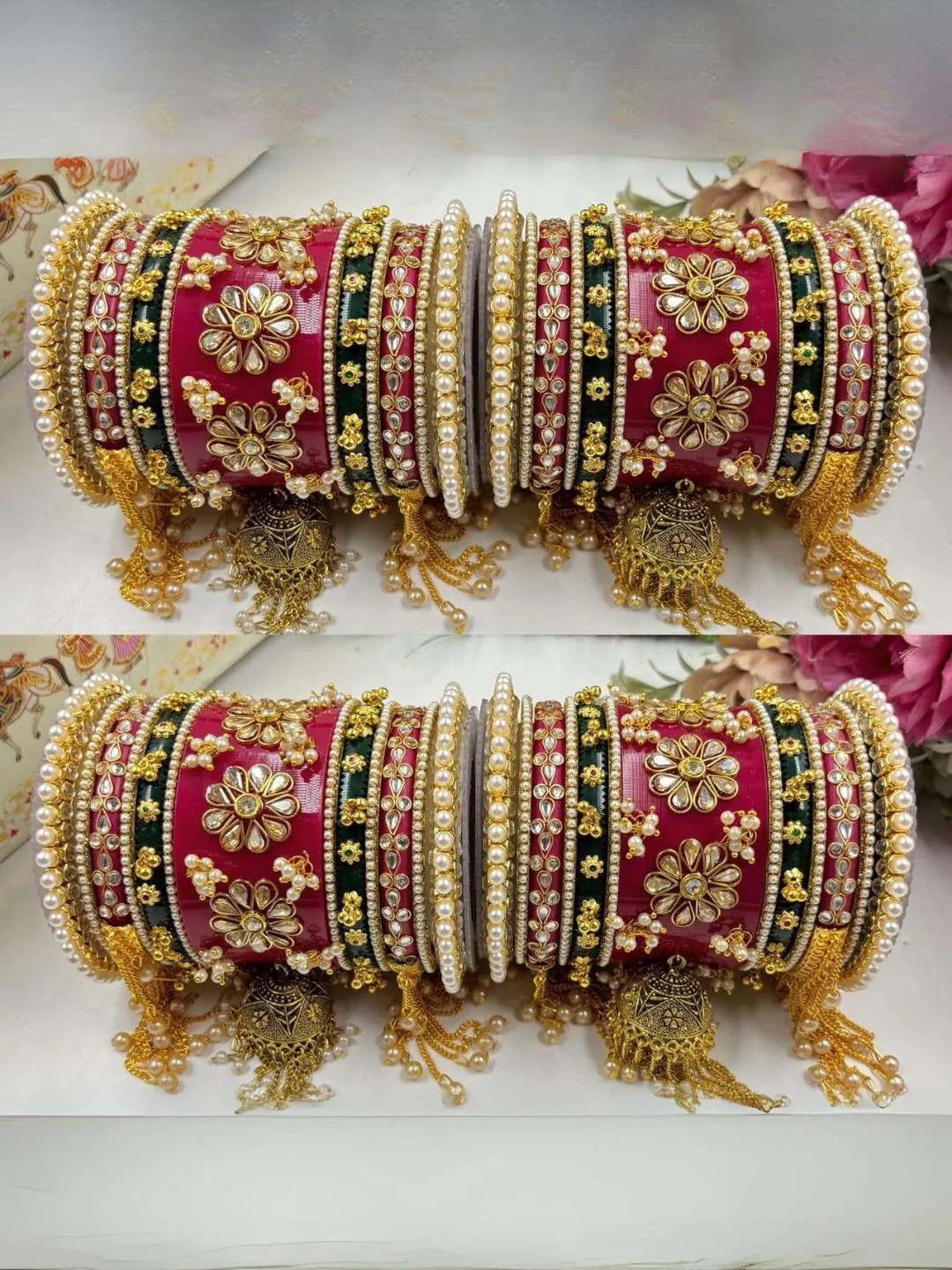 Buy Traditional Red And Green Chooda With Jhumka Online - Ishhaara