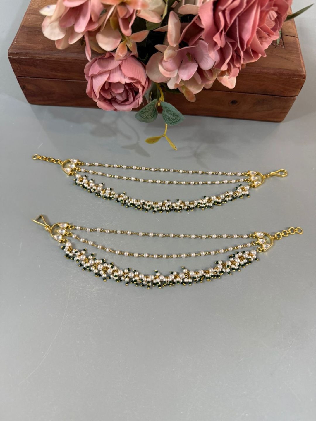 Buy Traditional Rice Pearl Studded Ear Chains Online - Ishhaara