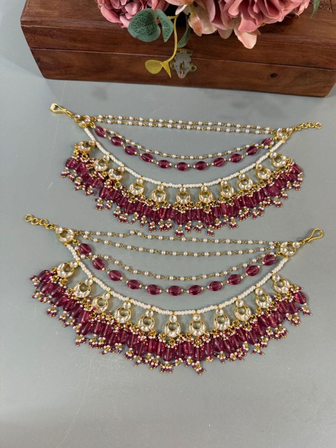 Buy Unique Kundan Polki Ear Chains Online - Ishhaara