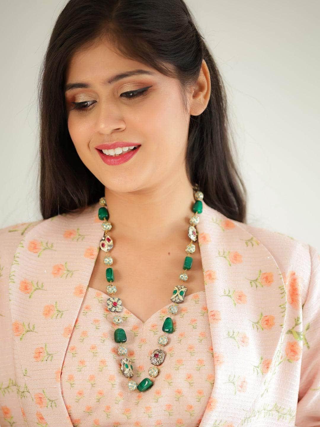 Buy Green Coloured Victorian Semi Precious Single Line Necklace Online ...